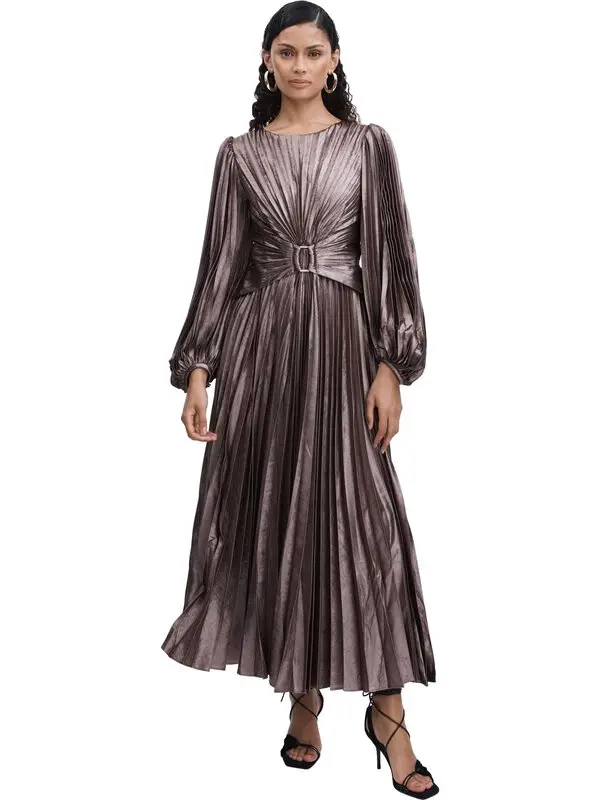 Acler Norseman Satin Pleated Midi Dress - Coffee