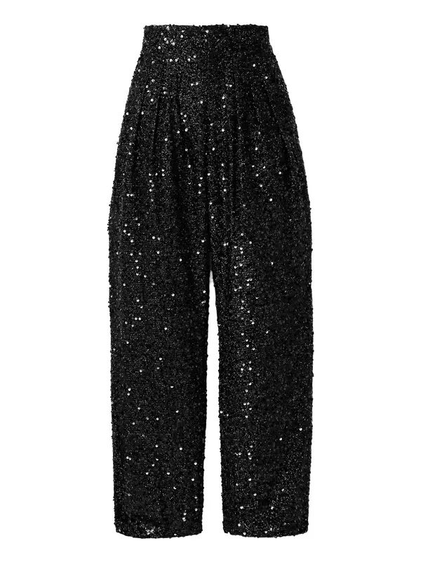 Isabel Marant Aras Pleated Sequined Tapered Pants - Black