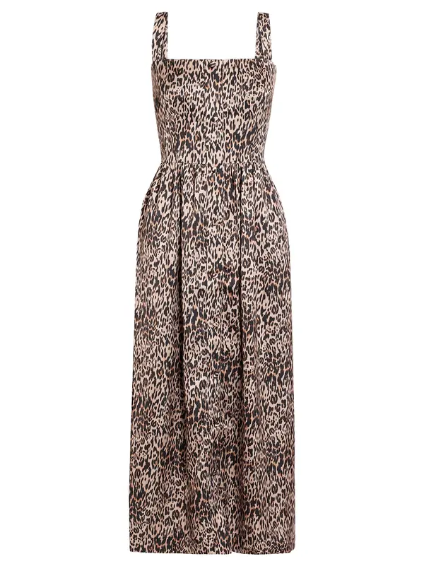 HVN Laura Leopard-print Satin Midi Dress - Animal Print