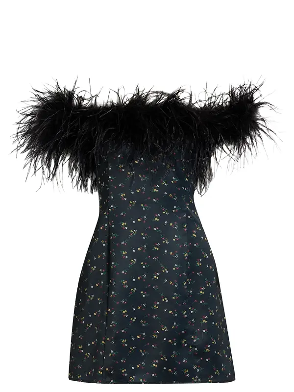 HVN Sadie Feather-trimmed Mini Dress - Midnight Blue