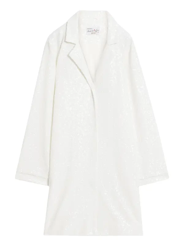 HVN Luna Sequined Coat - White