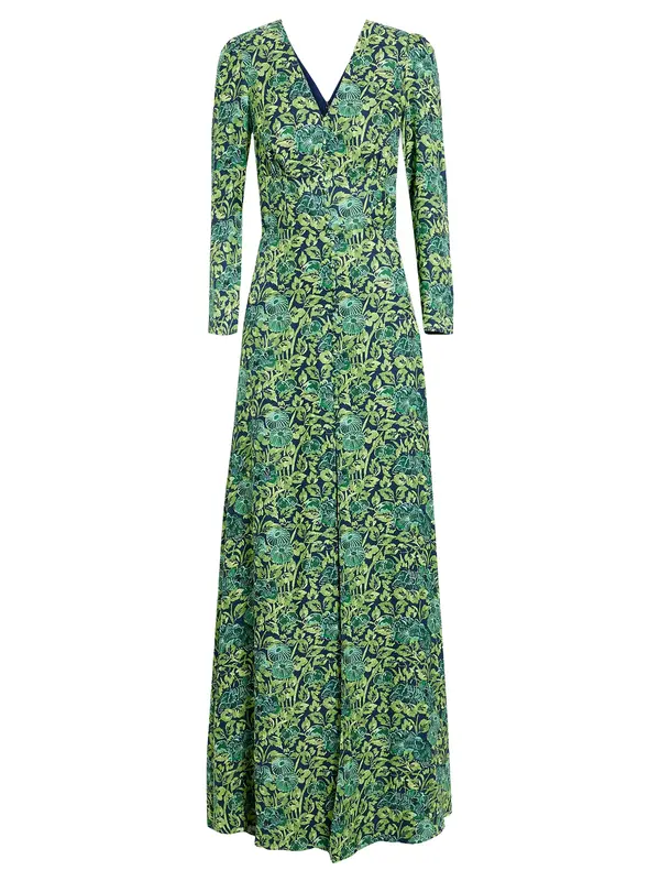 Saloni Dotty Floral-print Silk-jacquard Maxi Dress - Leaf Green