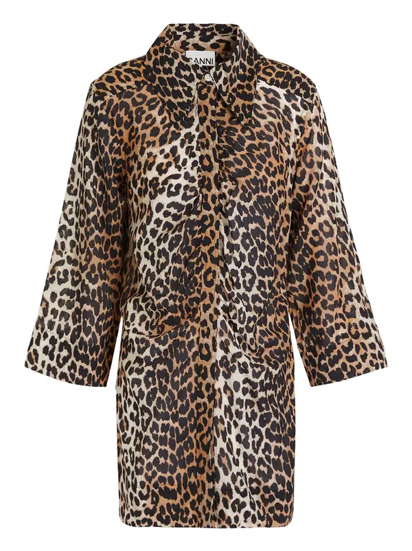GANNI Ruched Leopard-print Cotton Shirt - Animal Print