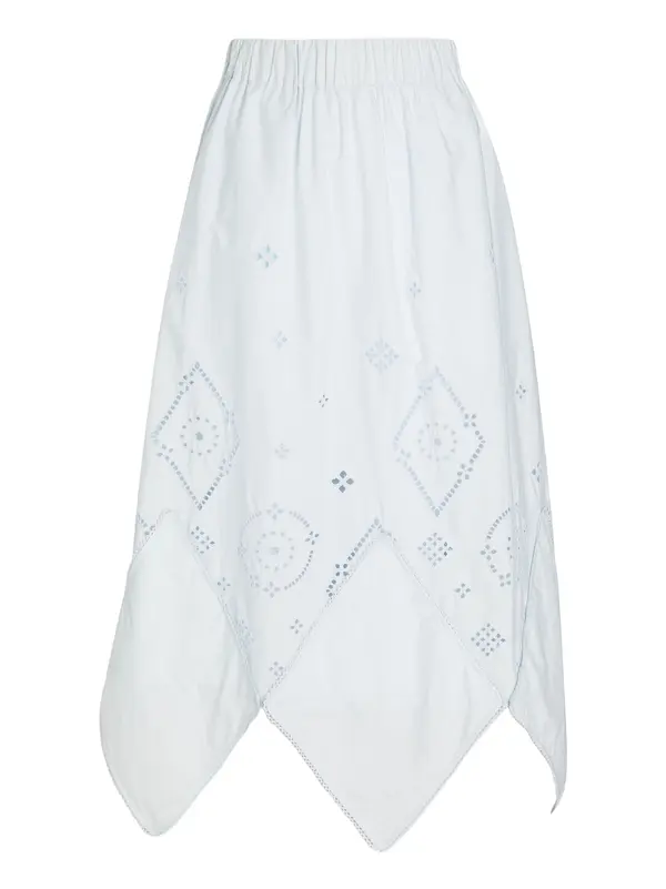 GANNI Asymmetric Broderie Anglaise Cotton Midi Skirt - Light Blue