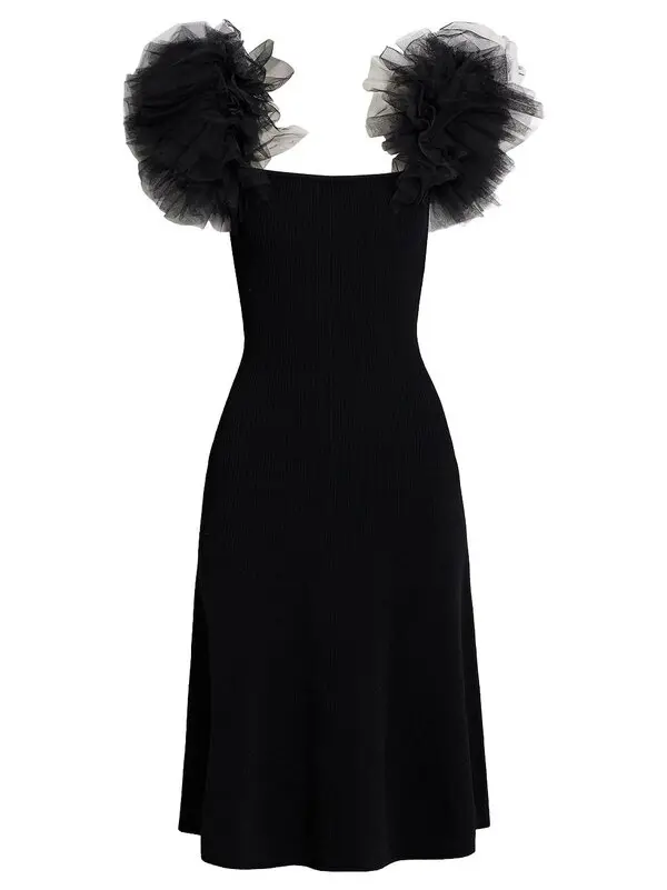 Autumn Cashmere Ruffled Tulle And Ribbed-knit Midi Dress - Black