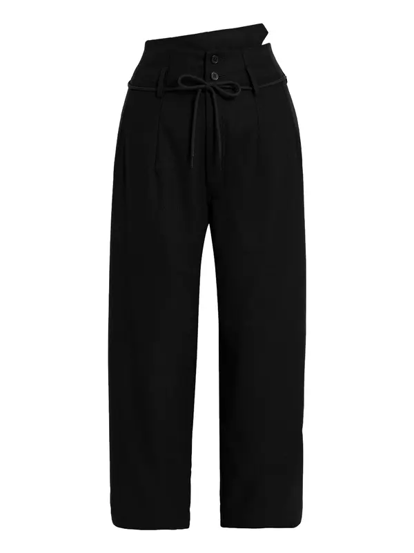 Y3 Cropped Wide-leg Flannel Pants - Black