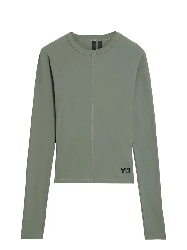 Y3 Logo-print Cotton-jersey Top - Grey Green