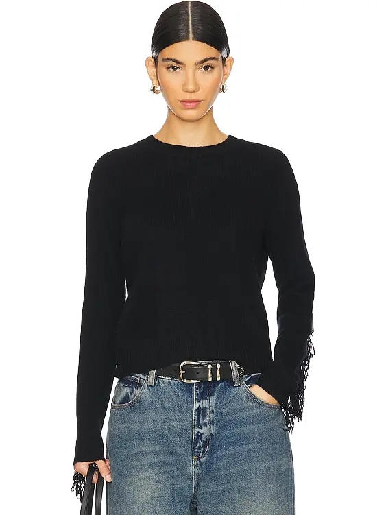 Autumn Cashmere Fringed Crew - Black