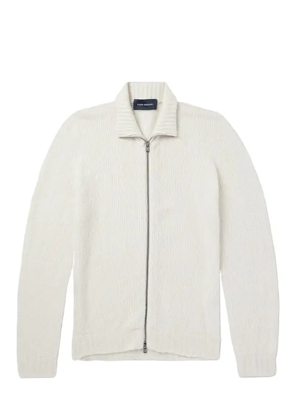 Thom Sweeney Merino Wool-blend Zip-up Cardigan - Neutrals