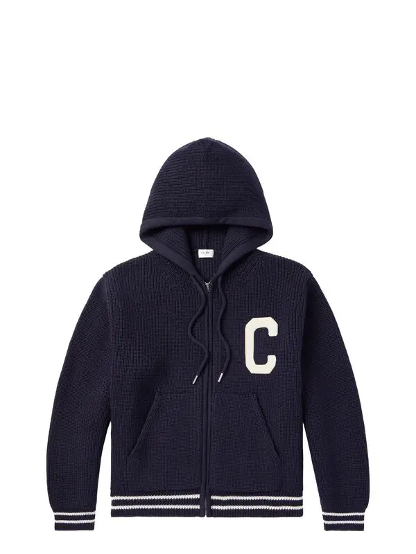 Celine Homme Logo-appliquéd Wool Zip-up Hoodie - Blue