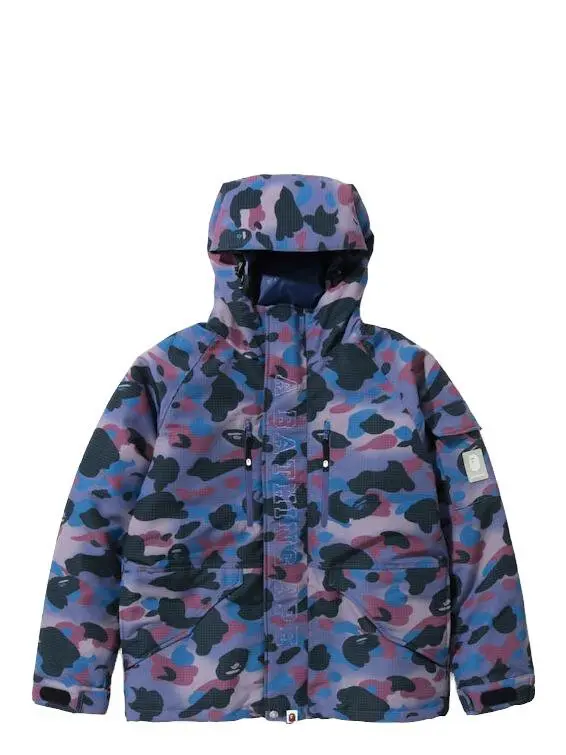 A BATHING APE Grid Camo Relaxed Fit Hoodie Down Jacket - Purple
