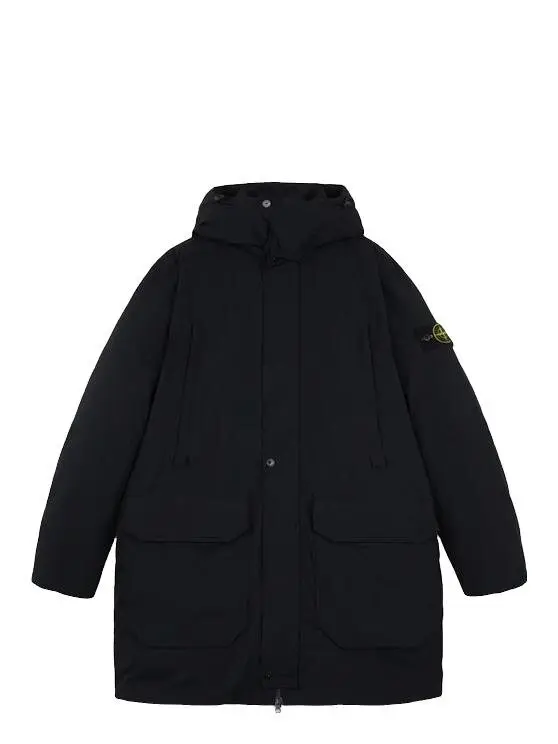 Stone Island Polyester Micro Twill Long Down Parka Jacket - Black
