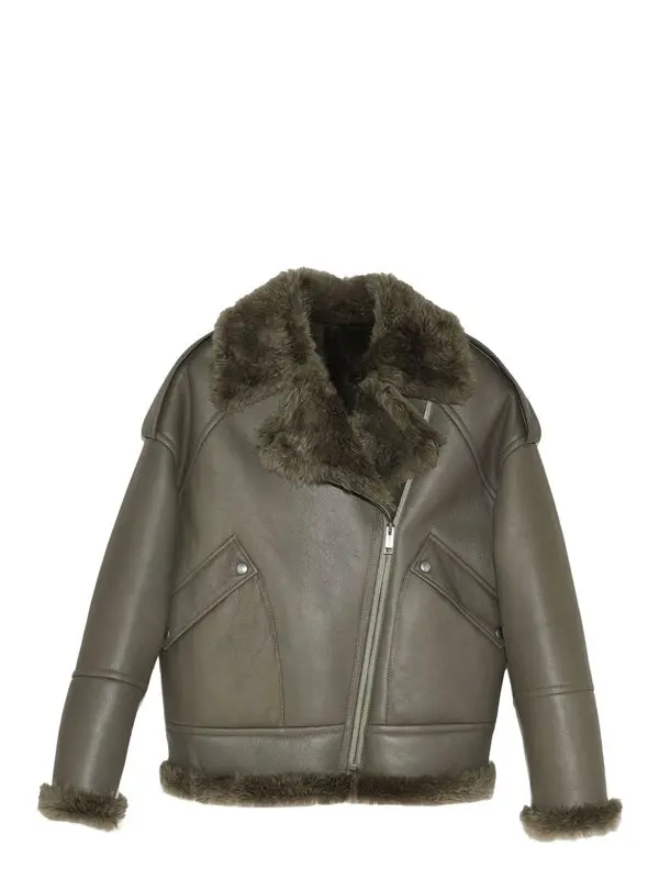 YVES SALOMON Shearling-lining Biker Jacket - Green