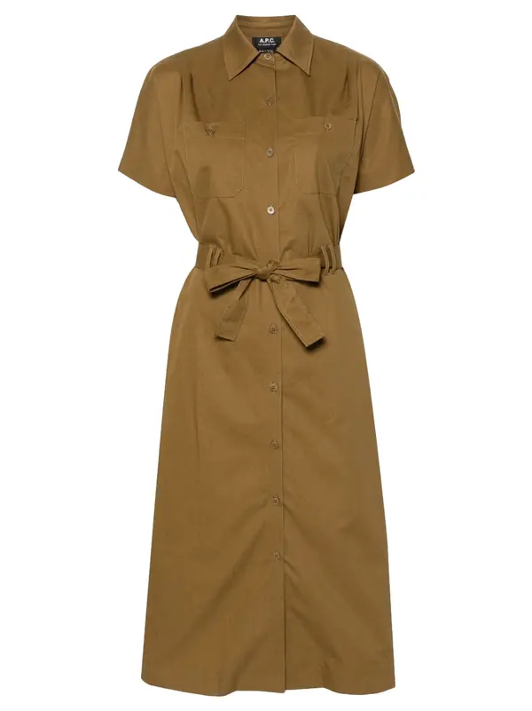 A.p.c. Cotton Twill Shirt Midi Dress - Green