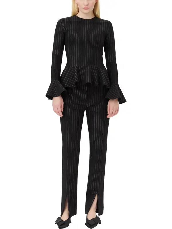 GANNI Pinstriped Peplum Blouse - Black