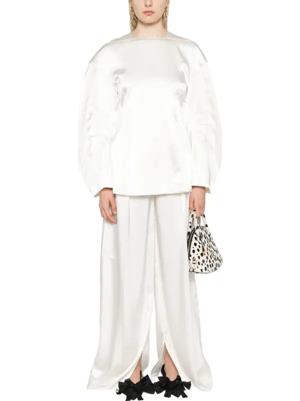 JIL SANDER Pleated Wide Leg Trousers - White