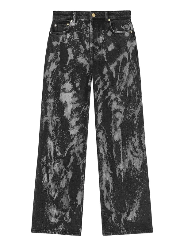 GANNI Painterly-print Palazzo Trousers - Black