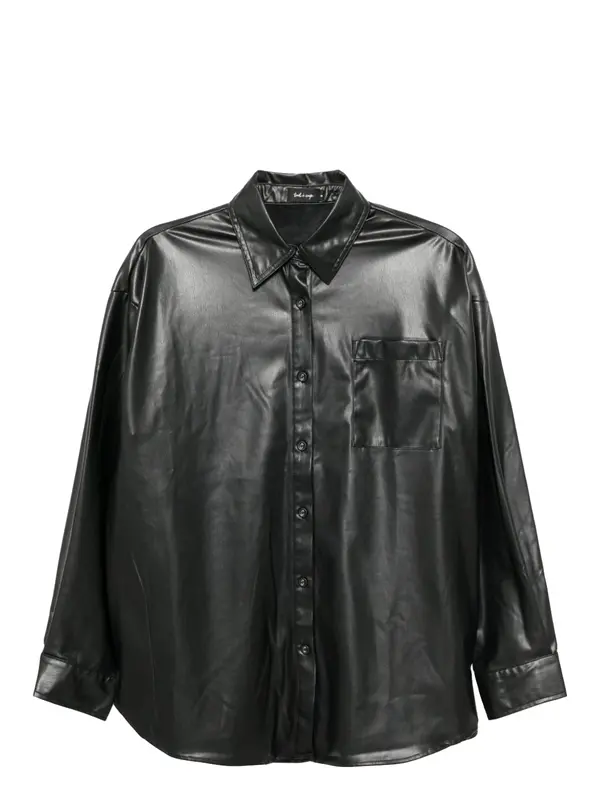 TOUT A COUP Faux Leather Long Sleeve Shirt - Black
