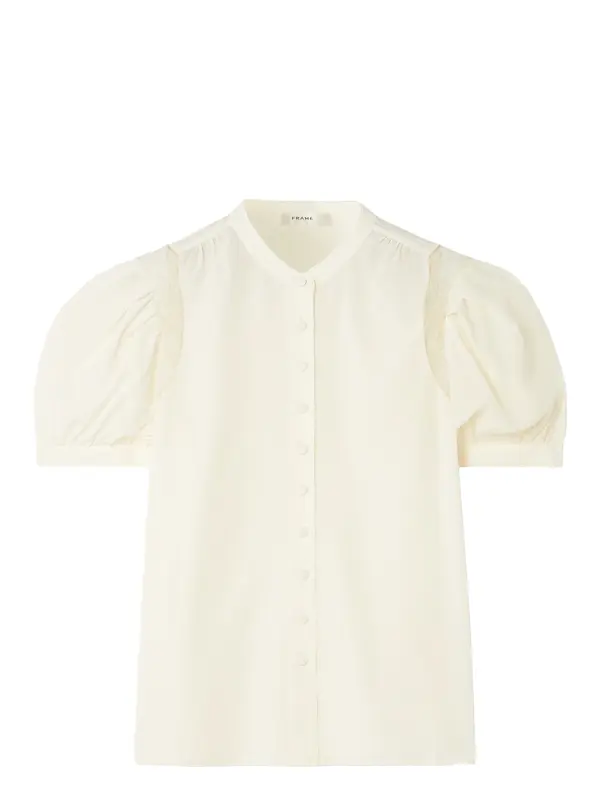 FRAME Ruched Lace-trimmed Silk Crepe De Chine Blouse - Cream