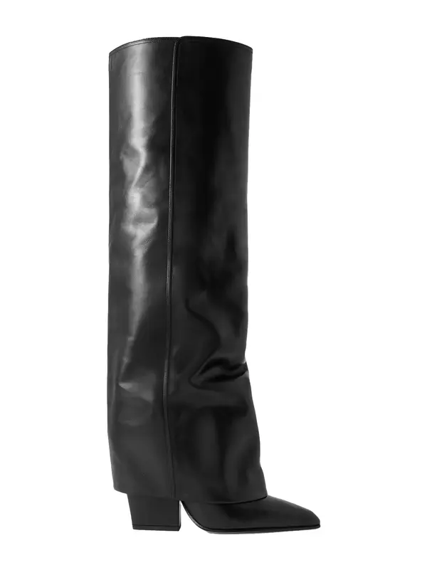 Paris Texas Jane Folded Leather Knee Boots - Black
