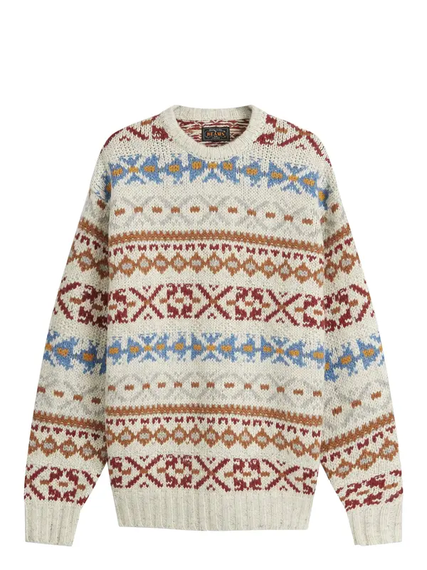 BEAMS Fair Isle Jumper - Off White