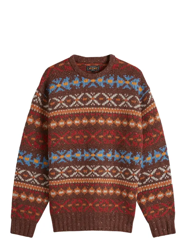 BEAMS Fair Isle Jumper - Brown