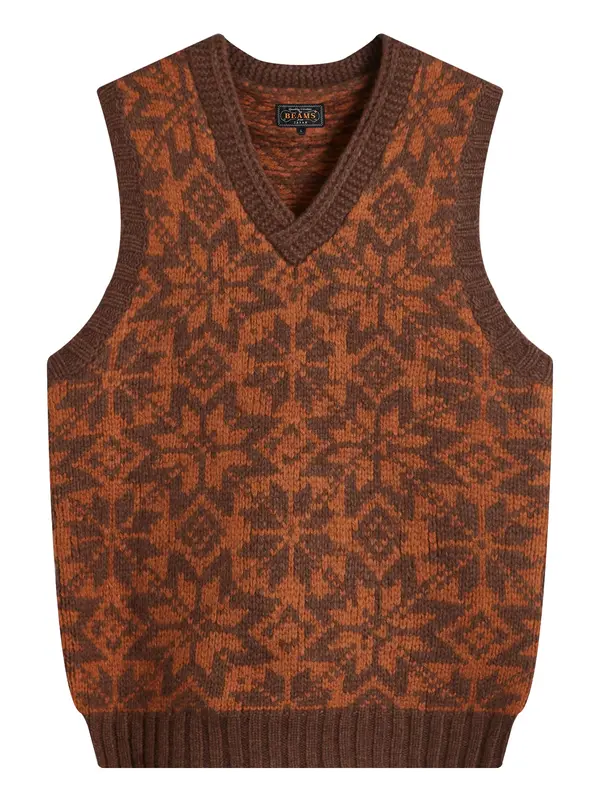 BEAMS Snow Pattern Vest - Brown