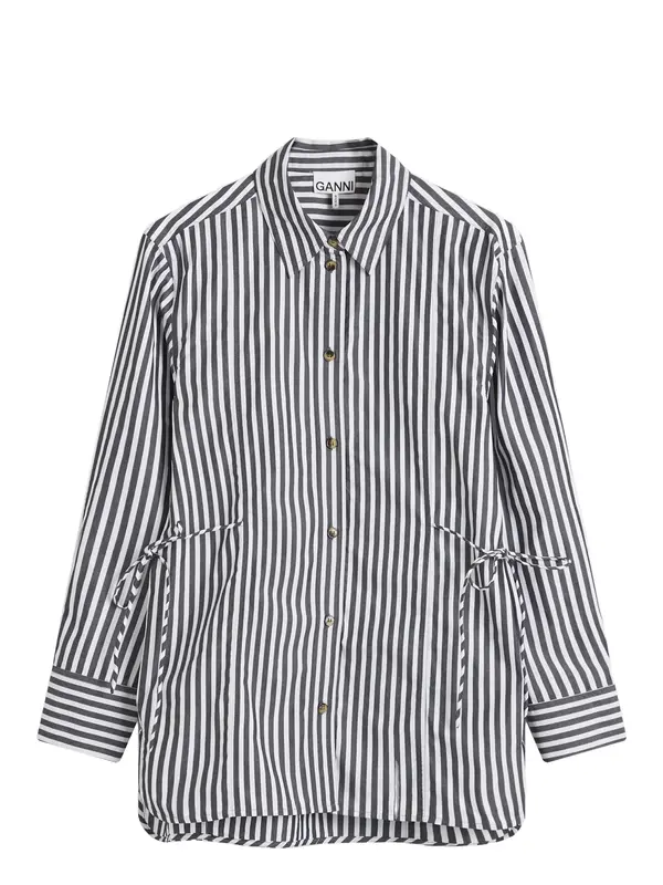 GANNI Stripe Cotton Tie String Shirt - Black