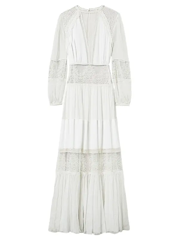 TWINSET Creponne Lace Maxi Dress - White