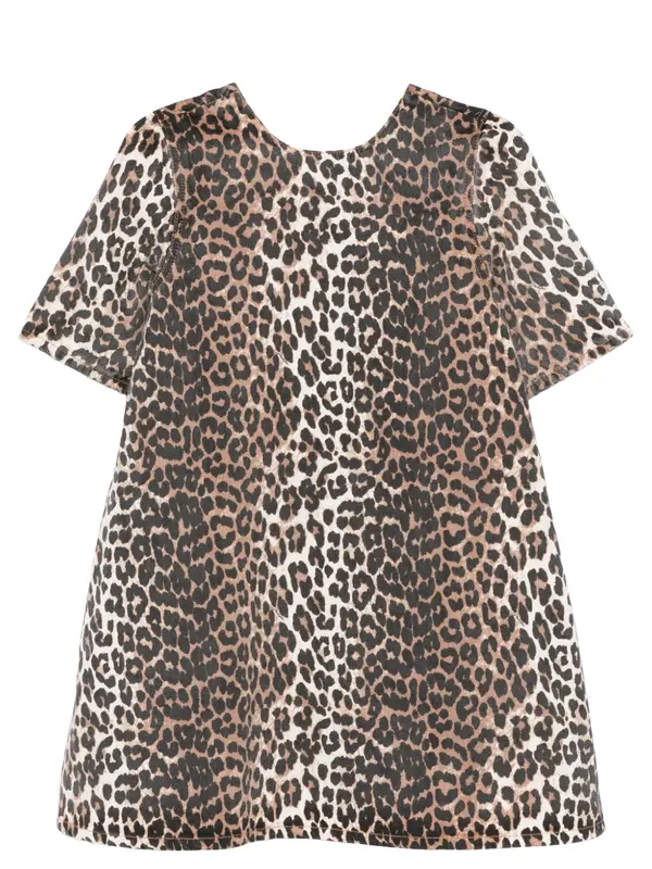 GANNI Leopard-print Denim Mini Dress - Neutrals