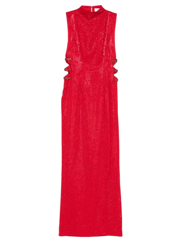 SELF-PORTRAIT Rhinestoned Crepe Maxi Dress - Red