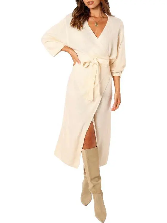 PETAL & PUP Nova Long Sleeve Maxi Wrap Dress - Taupe