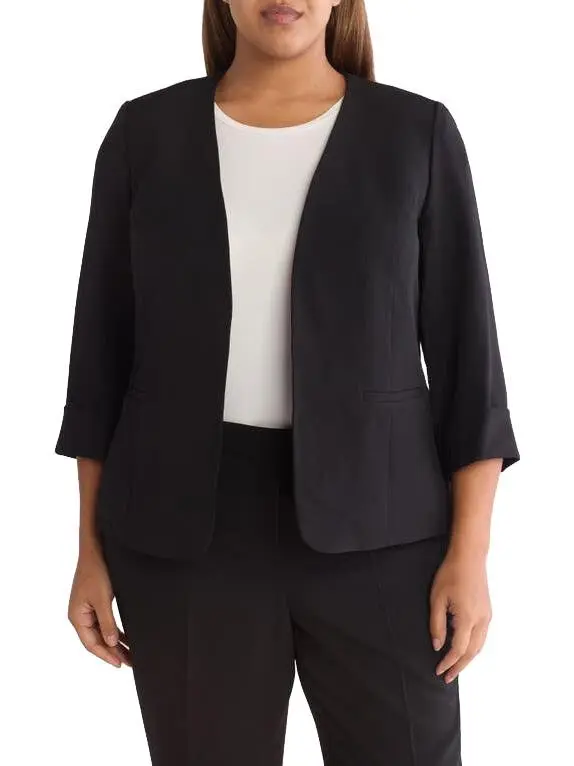 KASPER Cardigan-style Stretch Crepe Blazer - Black