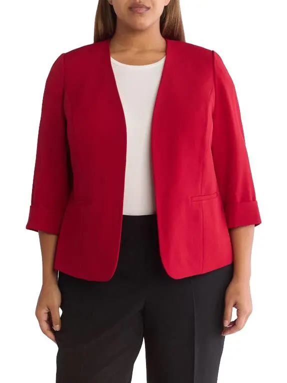 KASPER Cardigan-style Stretch Crepe Blazer - Fire Red