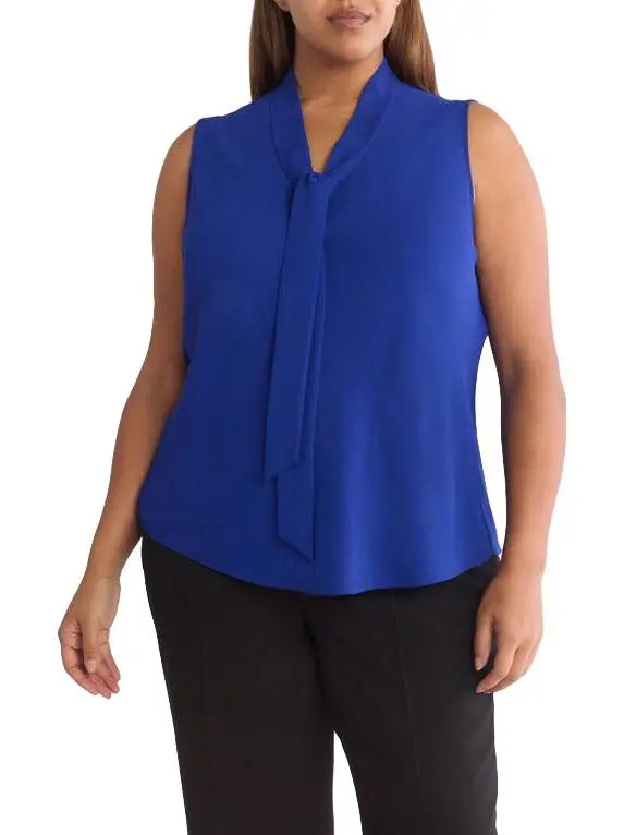 KASPER Sleeveless Tie-neck Top - Royal