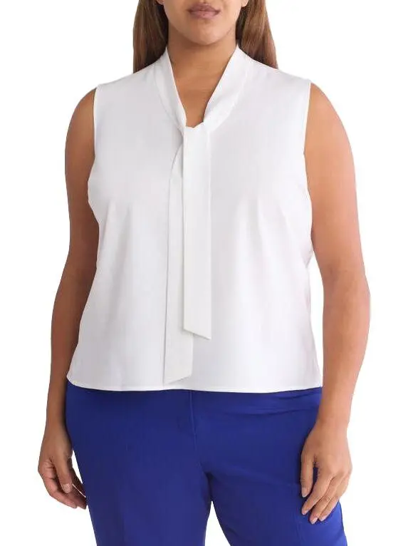 KASPER Sleeveless Tie-neck Top - White