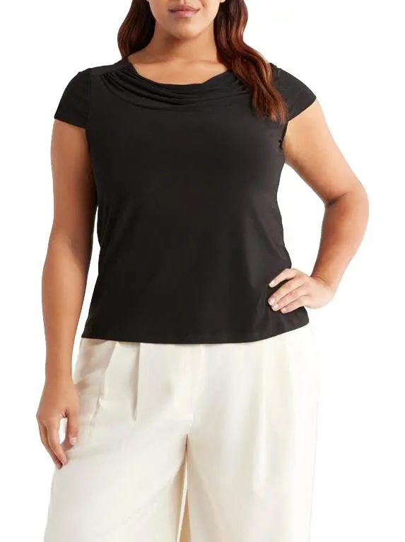 KASPER Cap Sleeve Cowl Neck Top - Black