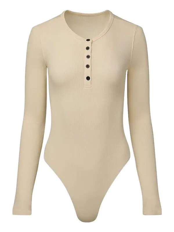 WeWoreWhat Crew Neck Henley Bodysuit - Ivory