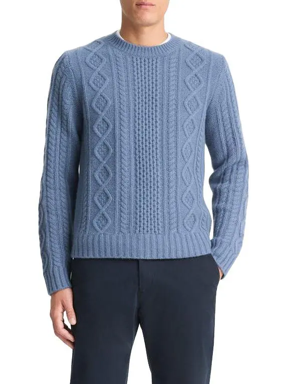 Vince Wool Aran Cable Crewneck Sweater - Light Belluga Blue