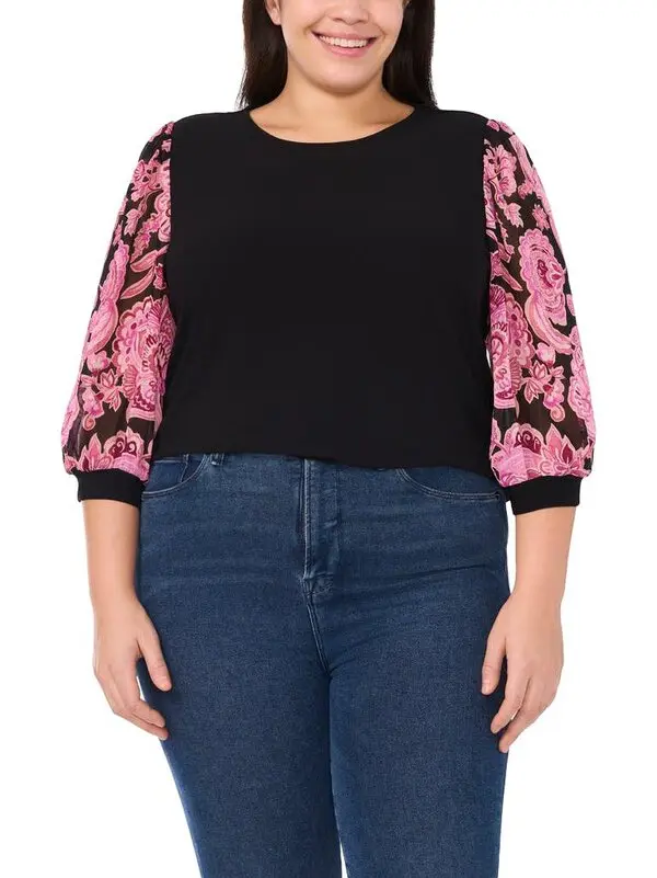 CECE DUPRAZ Mixed Media Crepe Top - Rich Black
