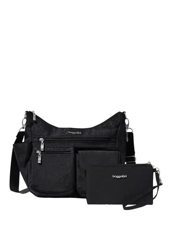 BAGGALLINI Modern Everywhere Hobo Crossbody Bag With Wristlet - Black Cheetah Emboss