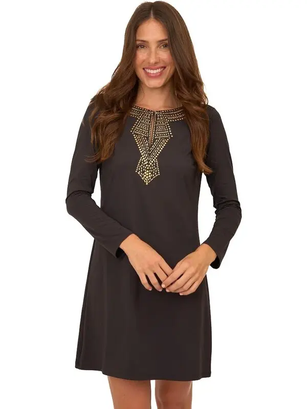 CABANA LIFE Keyhole Dress - Black/giold Metallic