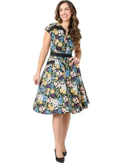 Unique Vintage 1950s Hedda Swing Dress - Black Floral