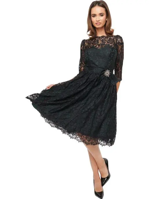 Unique Vintage Lace Swing Dress - Black