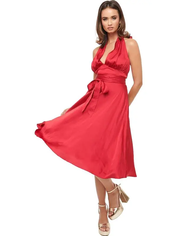 Unique Vintage Halter Swing Dress - Red