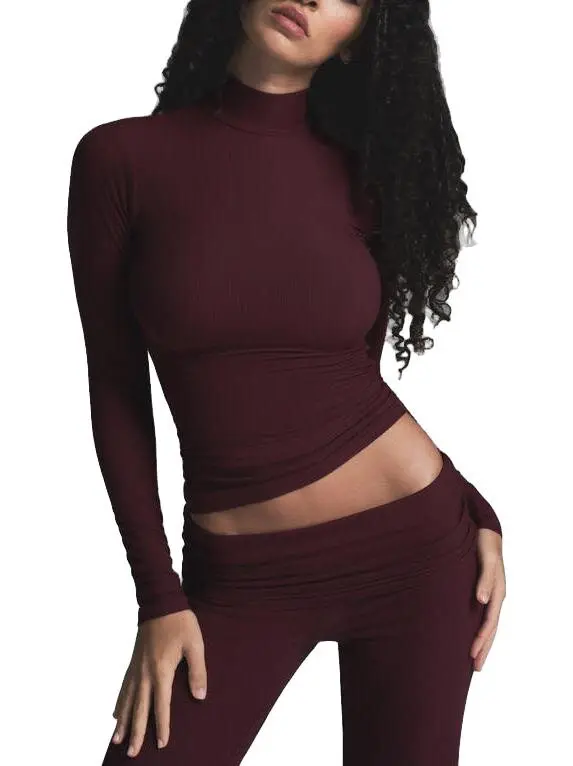 SKIMS Soft Lounge Mock Neck Long Sleeve Top - Bordeaux