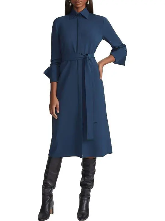 Lafayette 148 New York Long Sleeve Belted Shirtdress - Lido Blue
