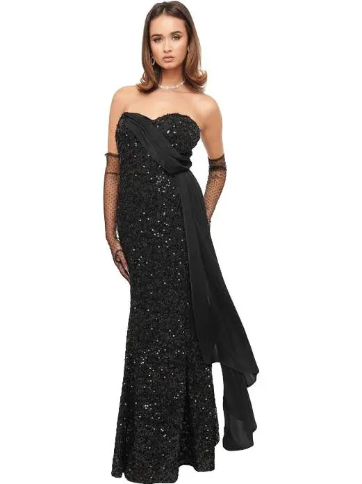 Unique Vintage 1930s Sequin Lace Mermaid Gown - Black