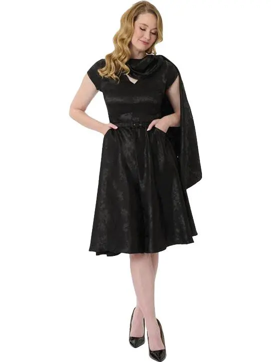 Unique Vintage 1940s Swing Dress With Sash - Black