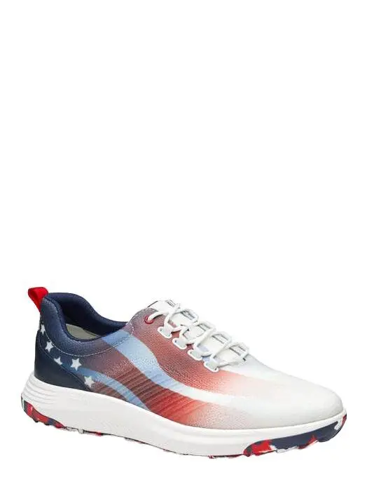 Johnston & Murphy Amherst Waterproof Golf Shoes - Red/ White/ Blue Coated Knit